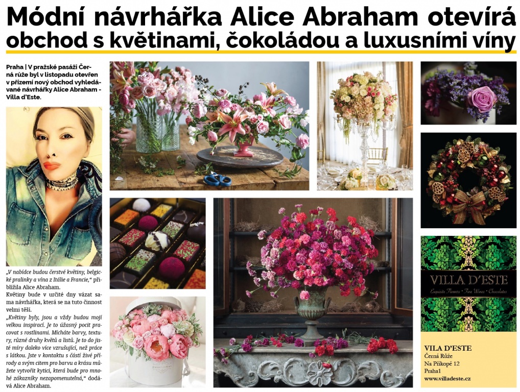 Módní návrhářka Alice Abraham otevírá obchod s květinami, čokoládou a ...